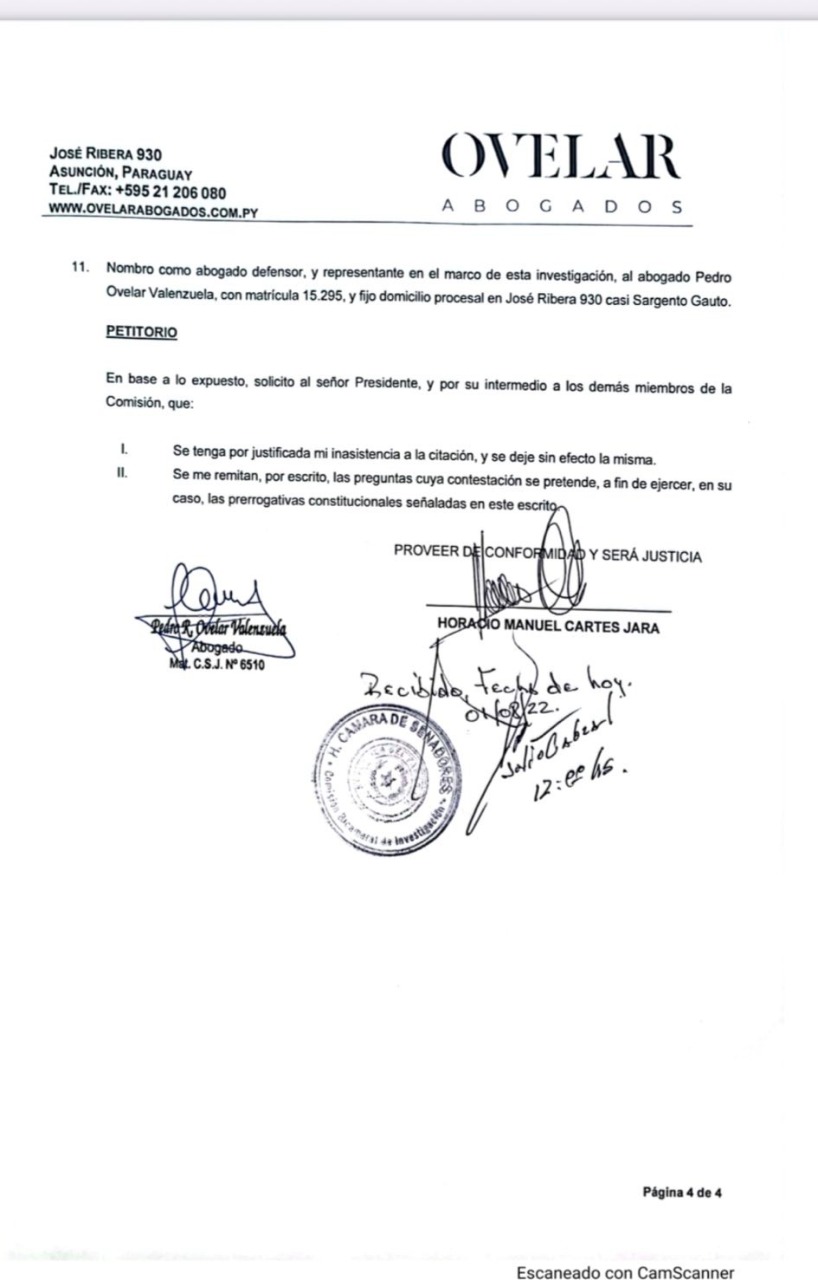 Es falso que Cartes está exceptuado de declarar ante la Comisión ...